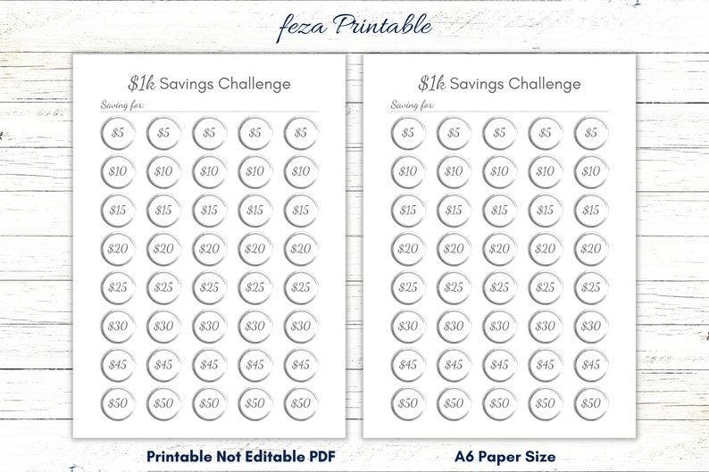 Printable A6 1k Savings Challenge, Budget Challenge 1k, A6 Budget Sheet ...