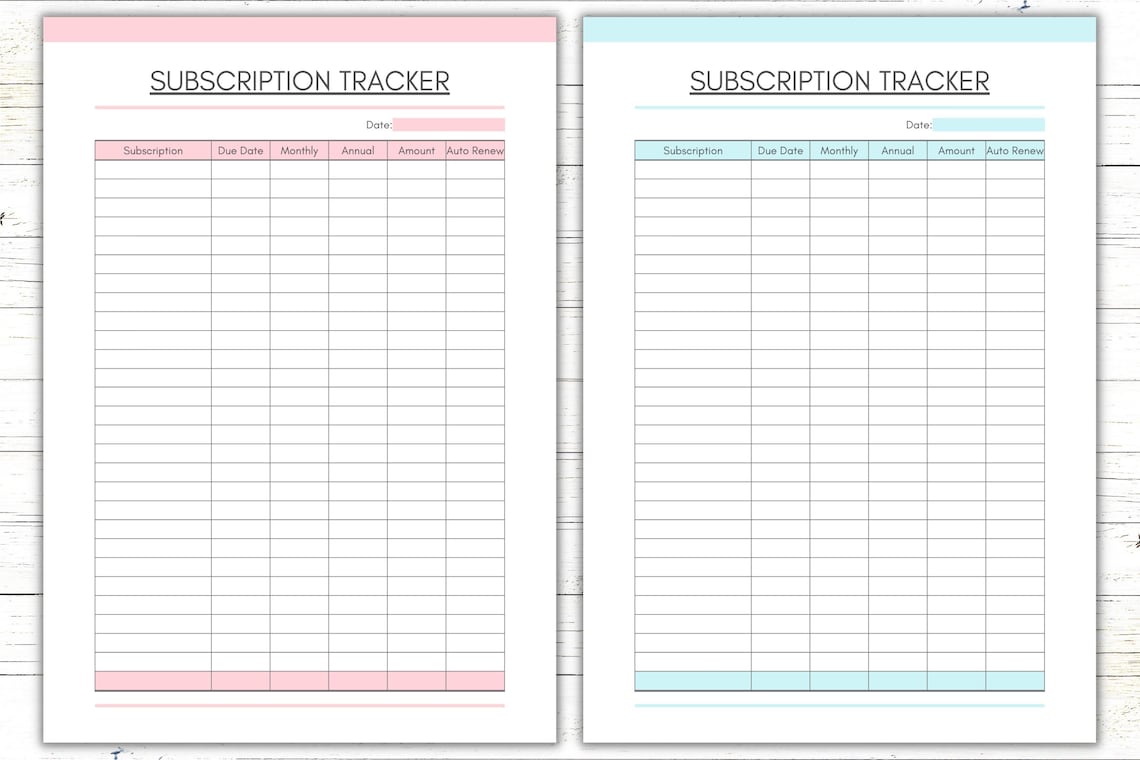 Printable Subscription Tracker, Membership Tracking, Monthly ...
