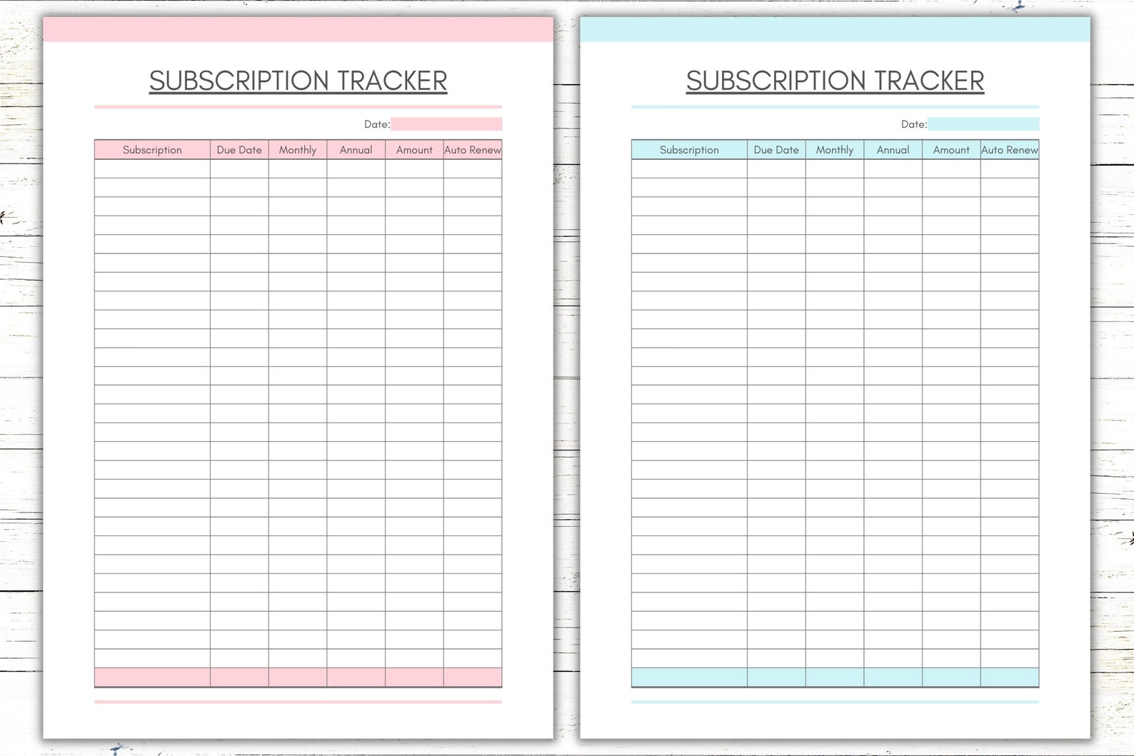 Printable Subscription Tracker, Membership Tracking, Monthly ...