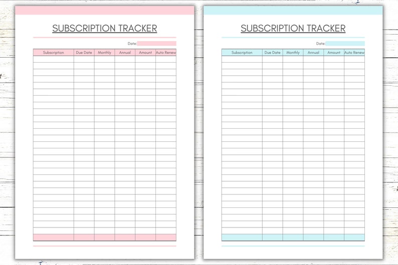 Printable Subscription Tracker, Membership Tracking, Monthly ...