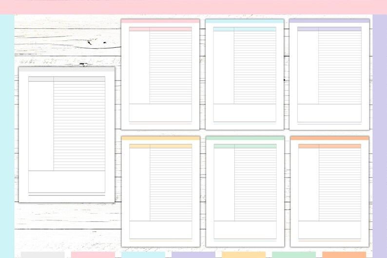 Notes Pages Planner Template Printable, Note Page Sheets, Colored Notes ...