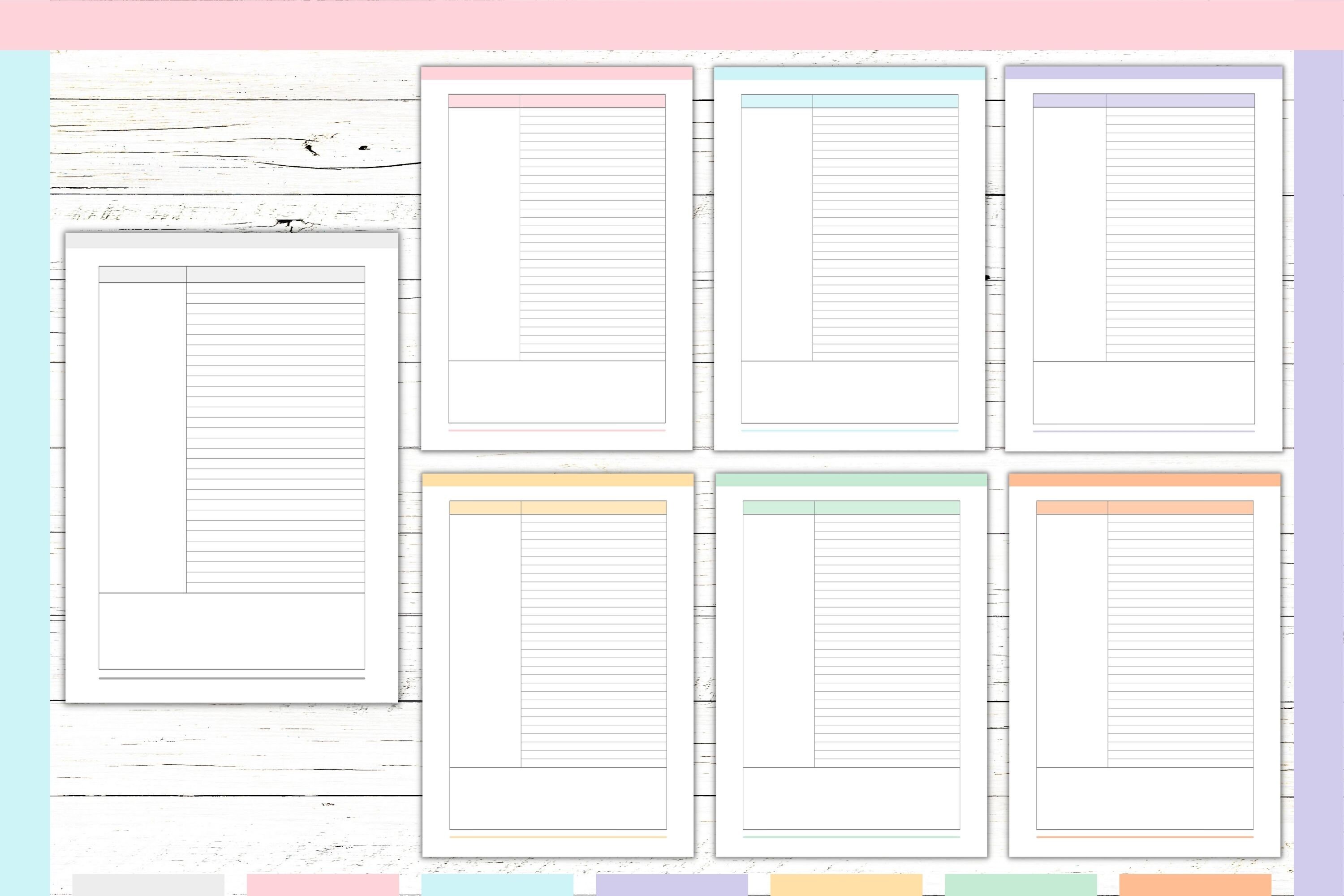 Notes Pages Planner Template Printable, Note Page Sheets, Colored Notes ...