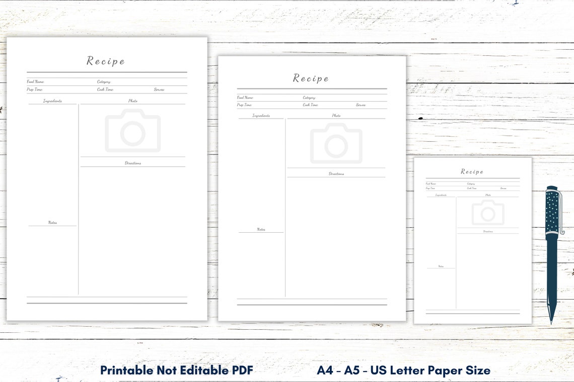 Printable Recipe Template, Printable Recipe Book, Recipe Sheet ...