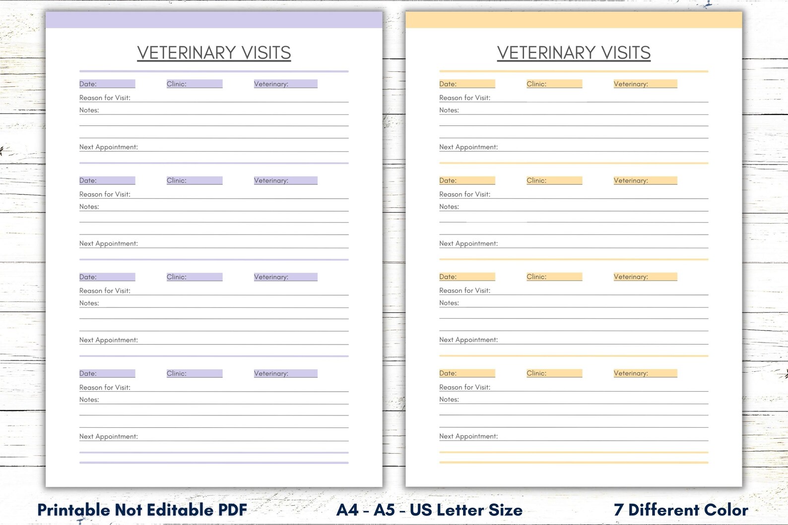 Printable Pet Information Form, PDF Pet Veterinary Visit Tracker, PDF ...