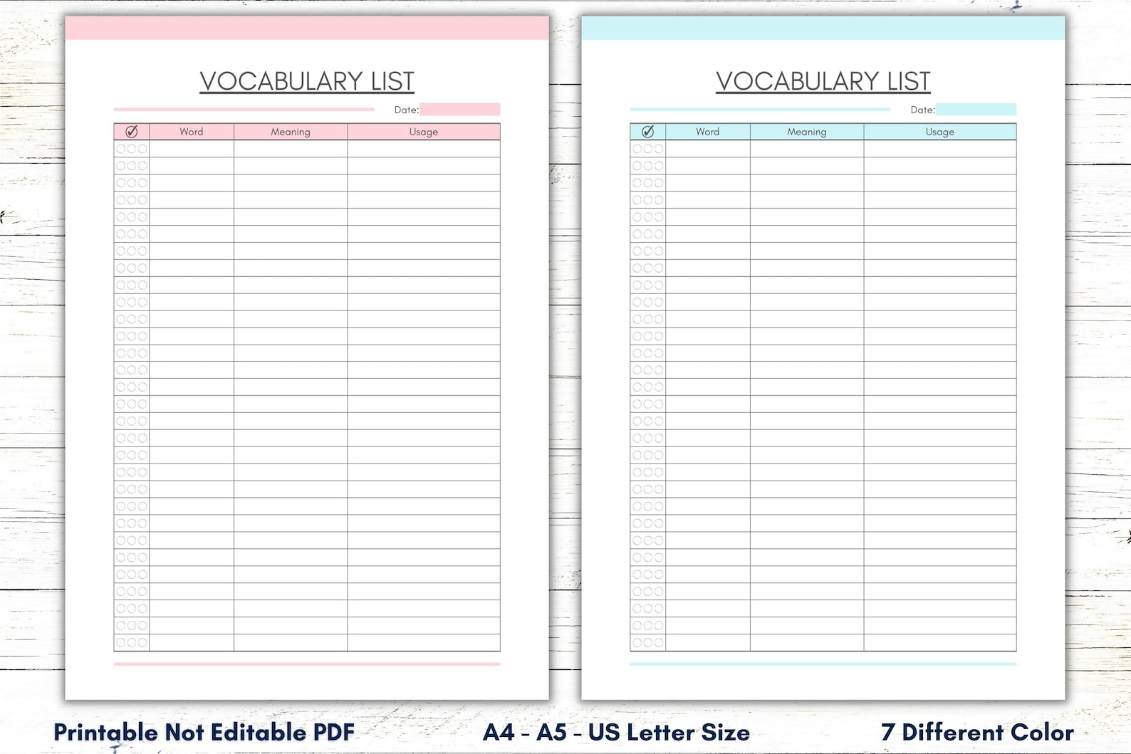 Printable Vocabulary List, Language Learning Planner (PDF) - Etsy