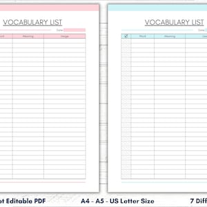 Printable Vocabulary List, Language Learning Planner Sheet, Language ...