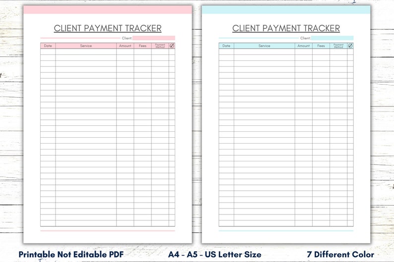 Printable Client Payment Tracker, Payment History, Client Payment Log ...