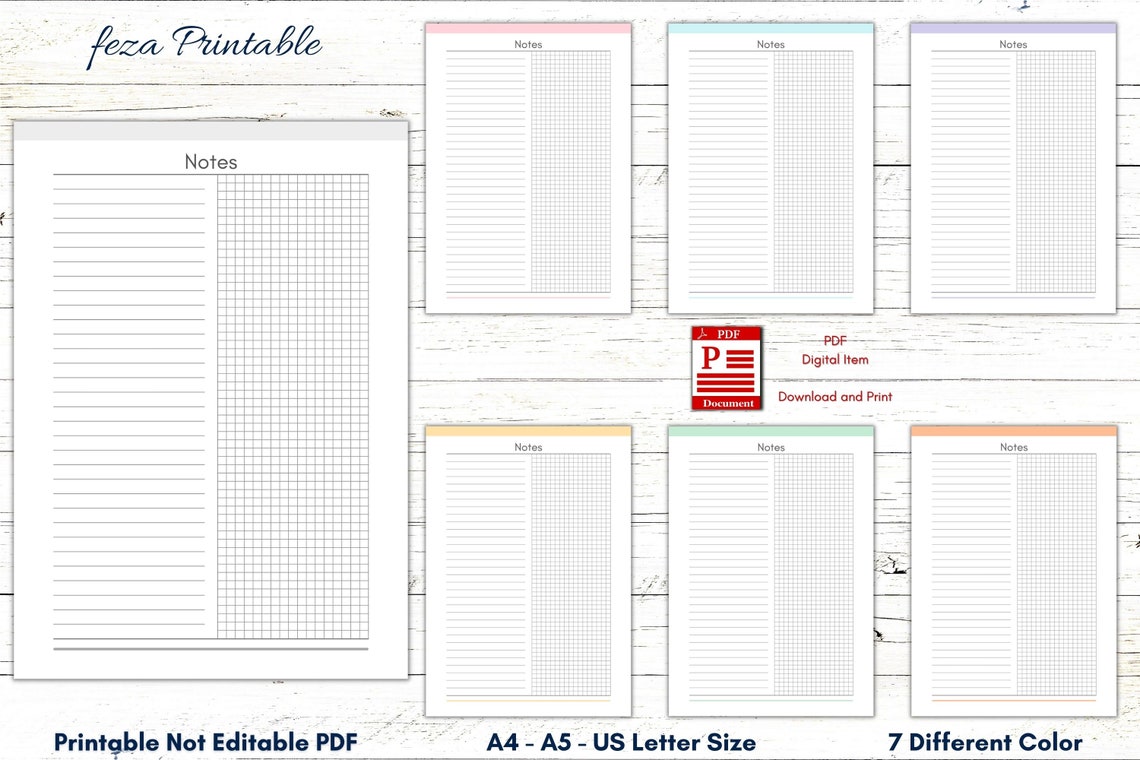 Printable Lined and Grid Note Pages Template, Lined Grid Note Page ...