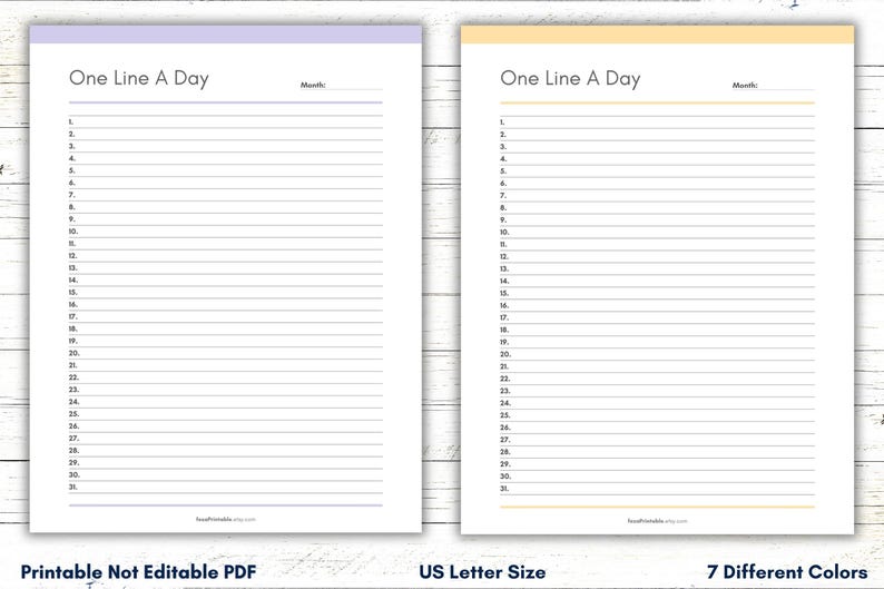 One Line A Day Journal, One Line A Day Monthly Planner Template, Diary ...
