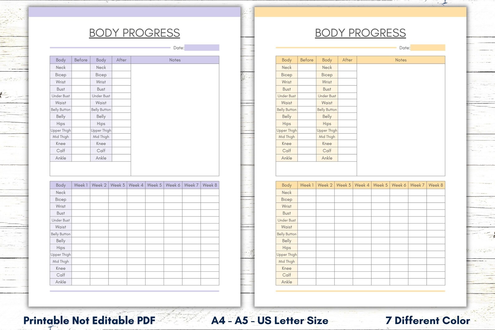 Printable Body Progress Tracker Template, Body Measurements Tracker ...