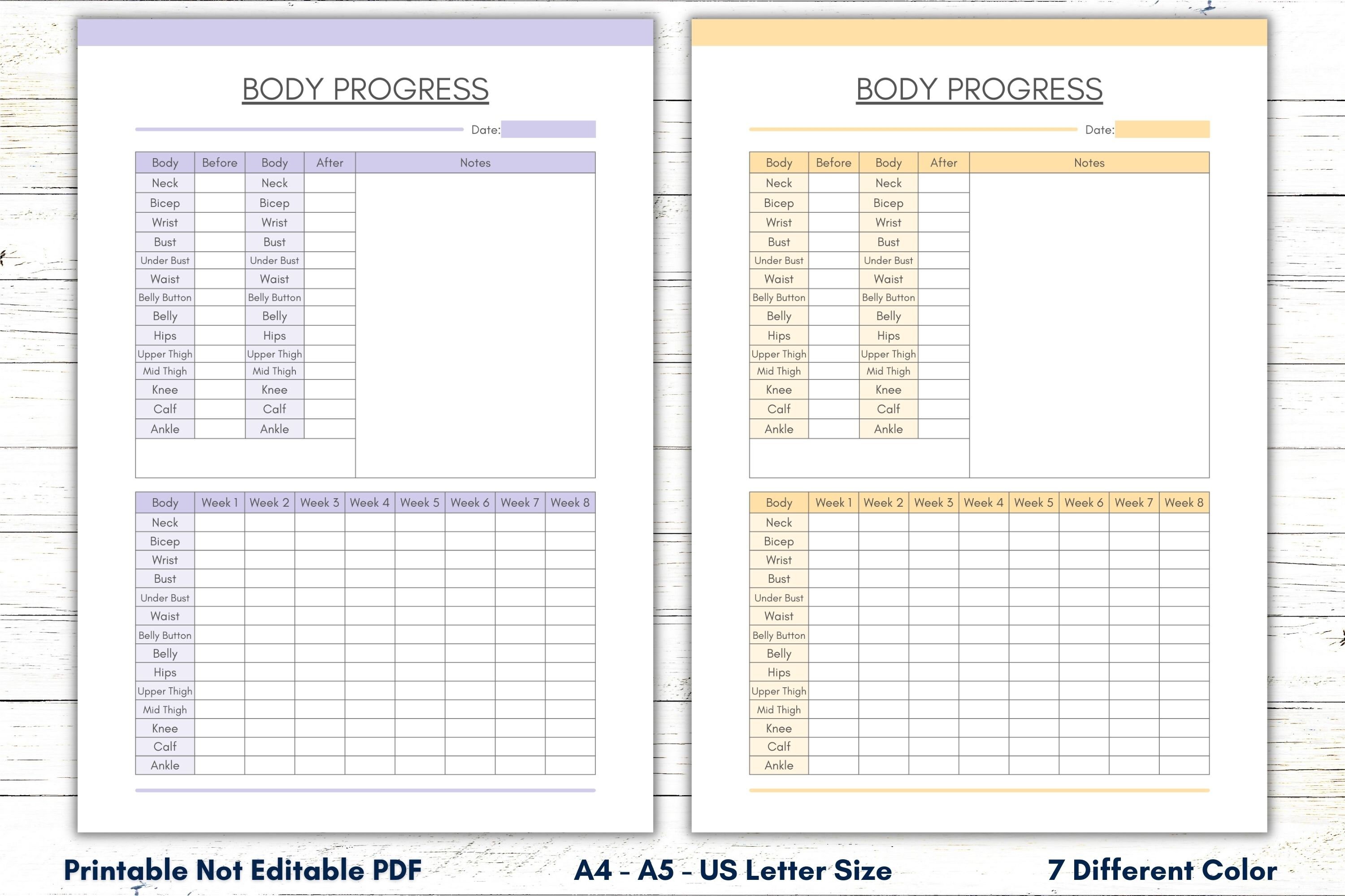 Printable Body Progress Tracker Template, Body Measurements Tracker ...