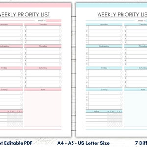 Printable Priority List, Printable Weekly Priorities, Printable ...