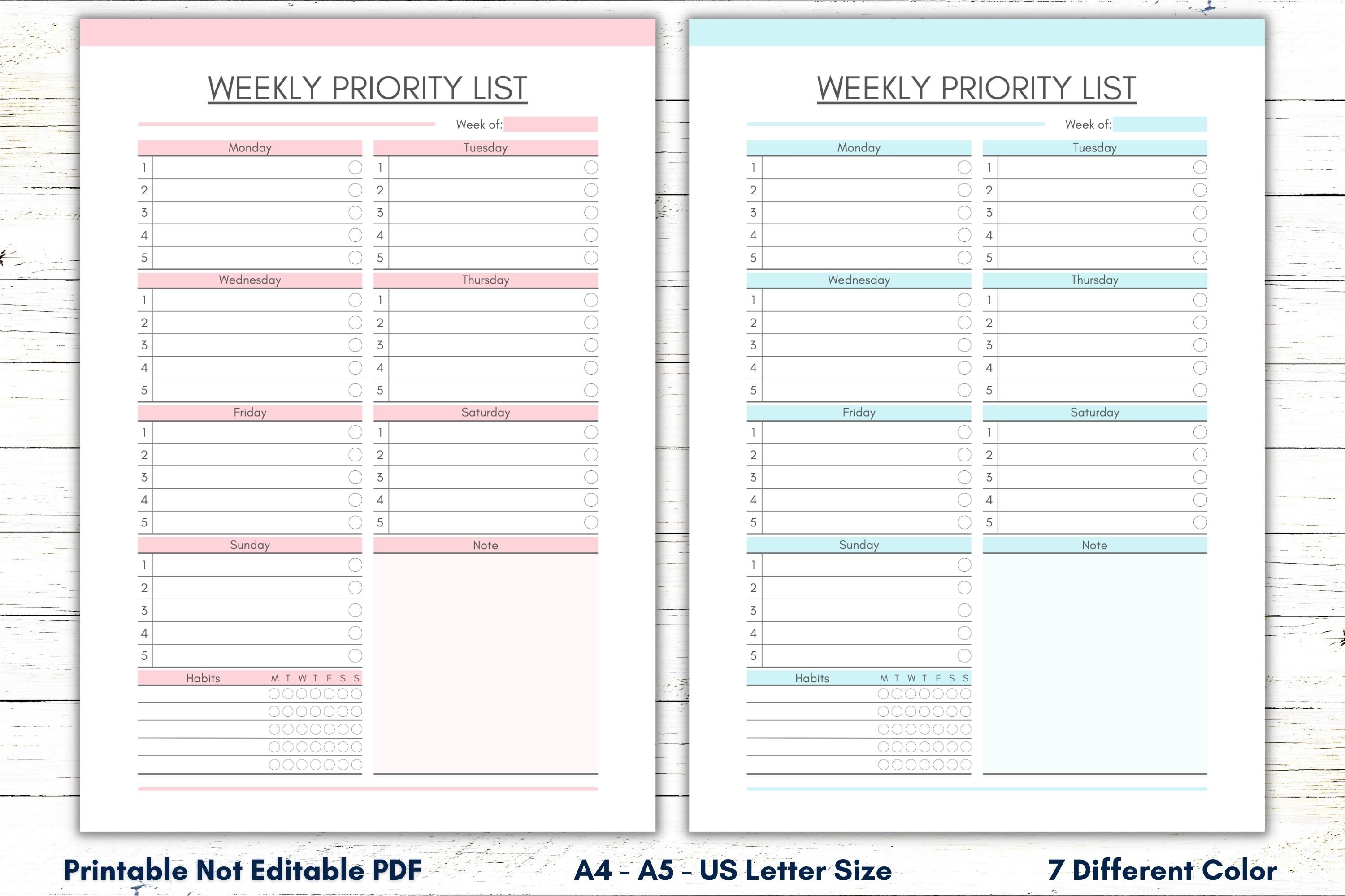 Printable Priority List, Printable Weekly Priorities, Printable ...