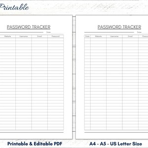 Password List Editable, Password Tracker Printable, Password Log Book ...