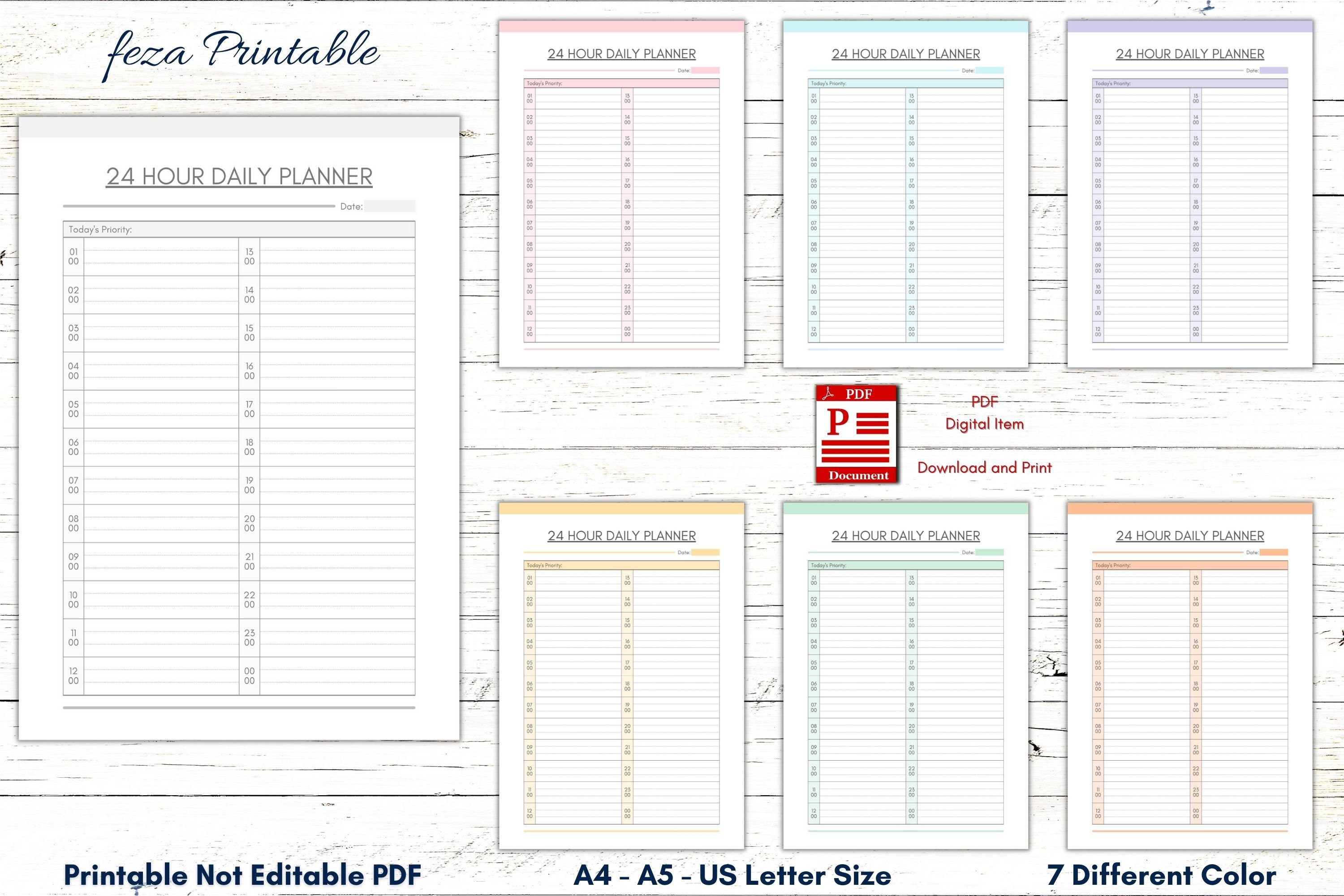 Printable 24 Hour Daily Planner Template Today's - Etsy