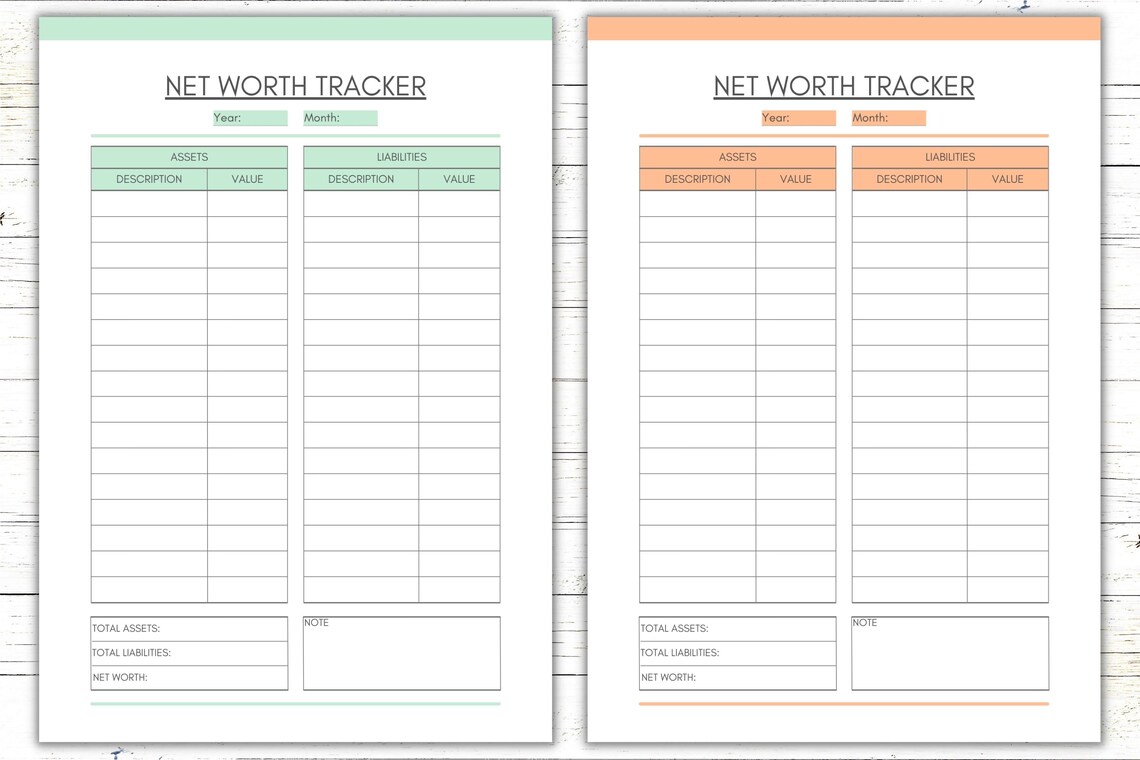 Printable Net Worth Tracker, Net Worth Planner, Net Worth Sheet ...
