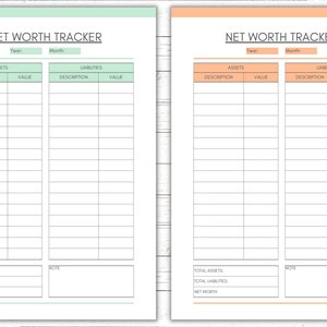 Printable Net Worth Tracker, Net Worth Planner, Net Worth Sheet ...