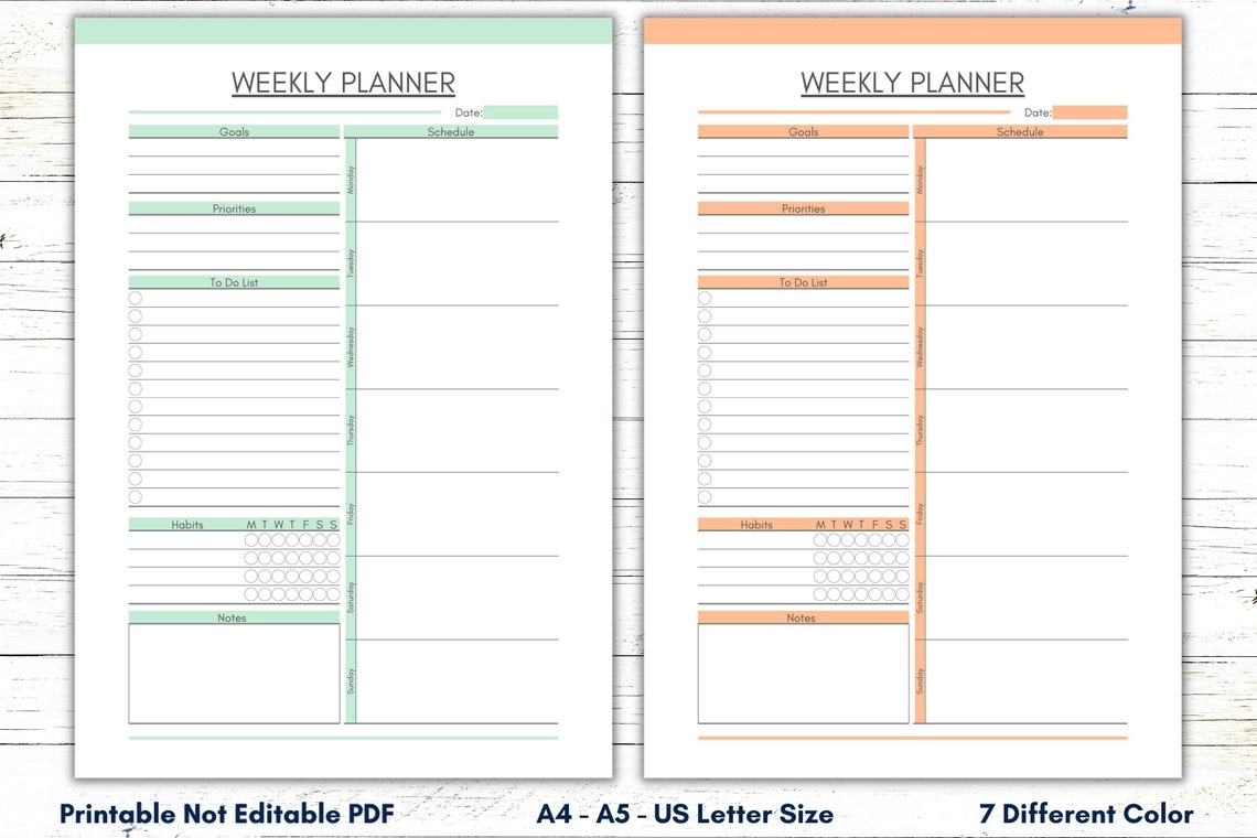 Printable Weekly Planner, Weekly Planner Insert, Weekly Schedule ...