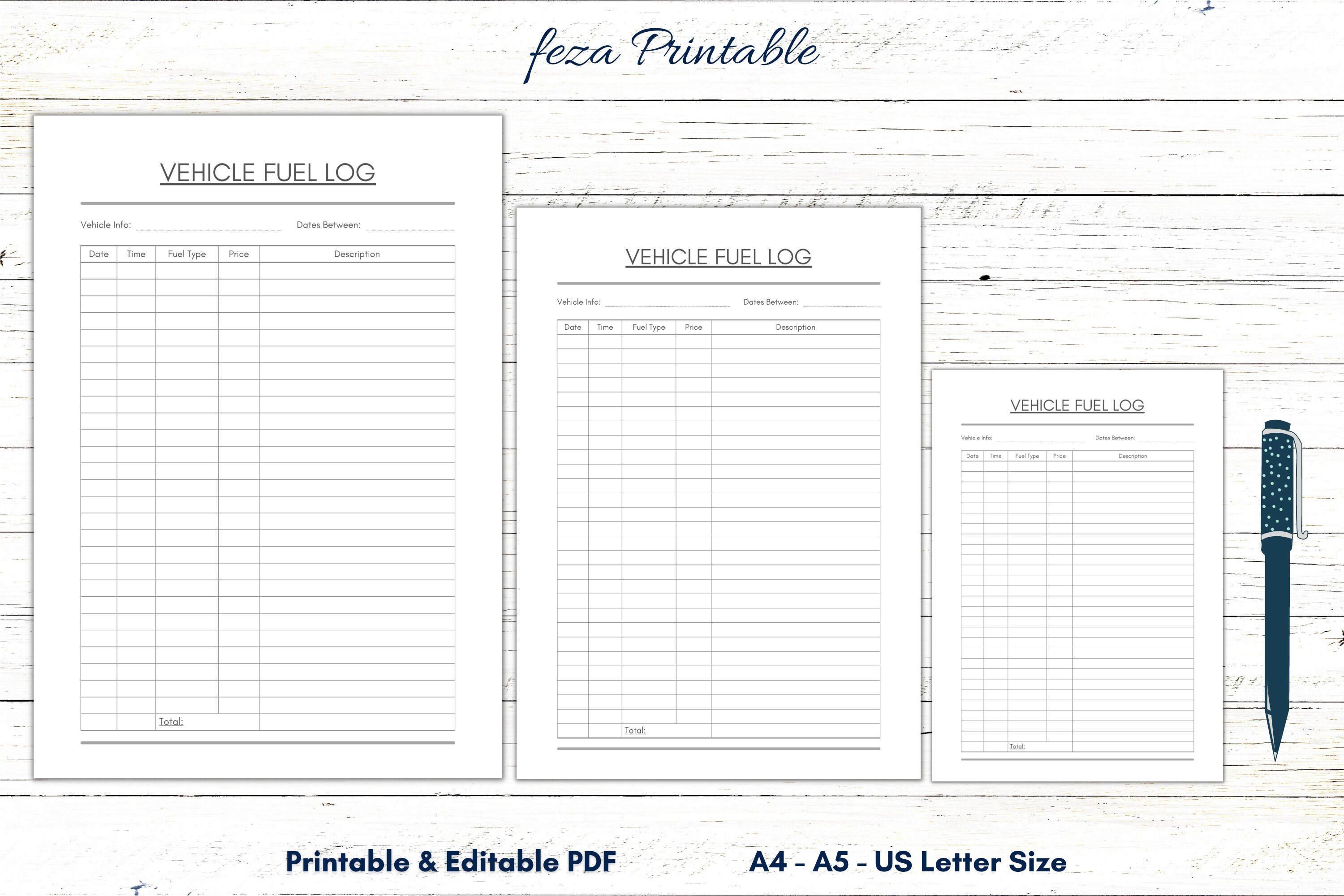 Vehicle Fuel Tracker Printable, Fuel Tracker Editable, Vehicle Expense ...