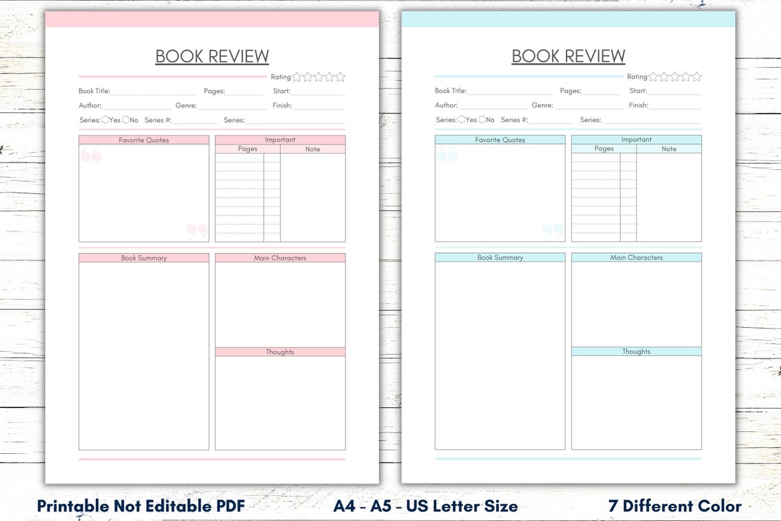 Printable Book Review Template, Book Review Journal, Book Quotes Sheet ...