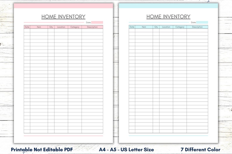 Home Inventory Tracker Printable, Household Planner (PDF) - Etsy