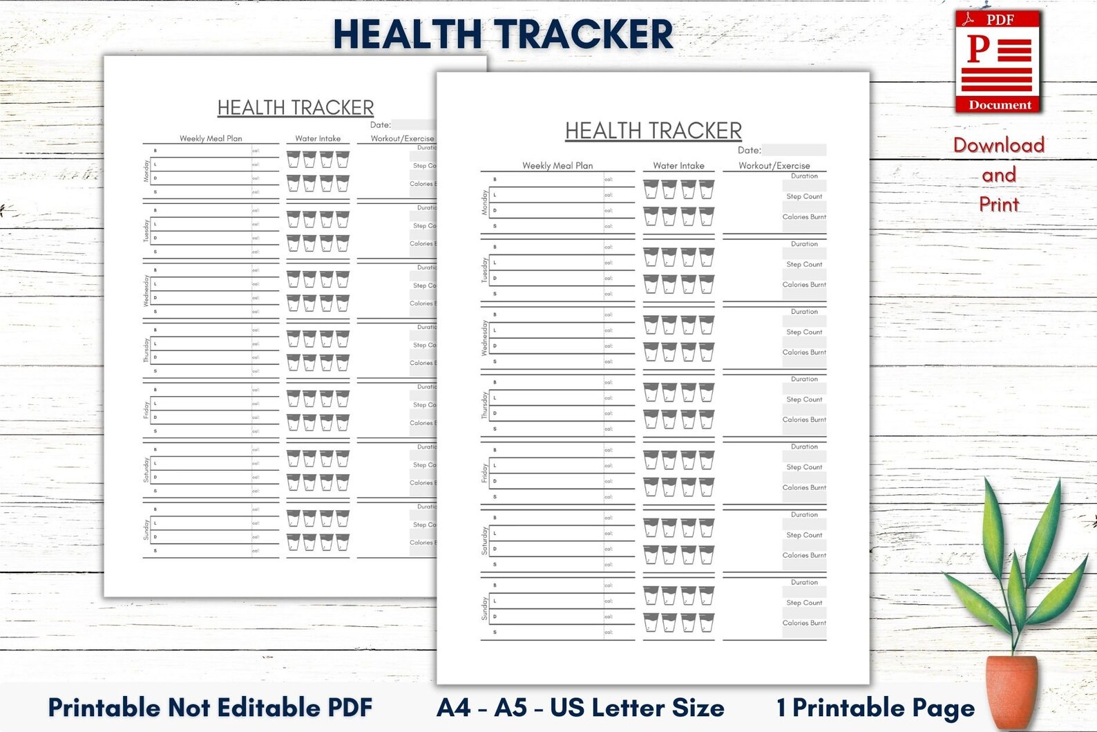 Printable Health Tracker Printable Health Planner Food - Etsy