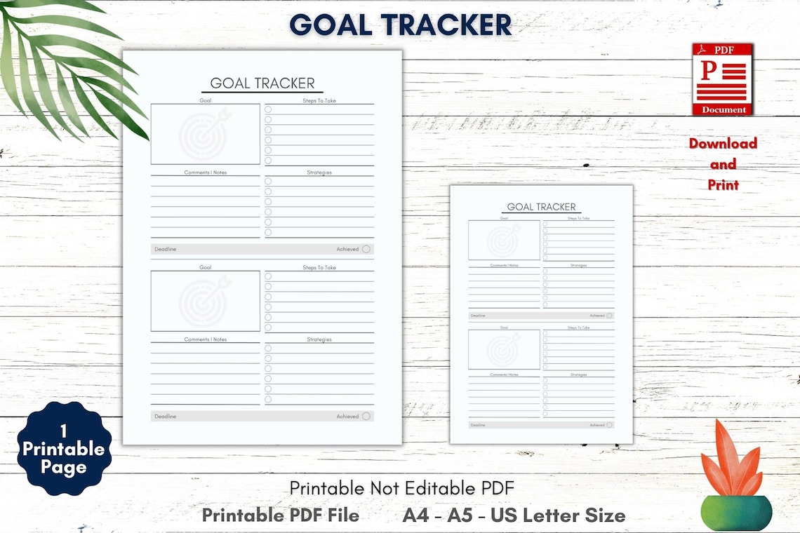 Printable Goal Tracker Printable Goal Planner Printable Goal | Etsy