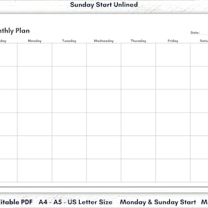 Undated Calendar Printable, Undated Monthly Calendar, Lined Calendar ...