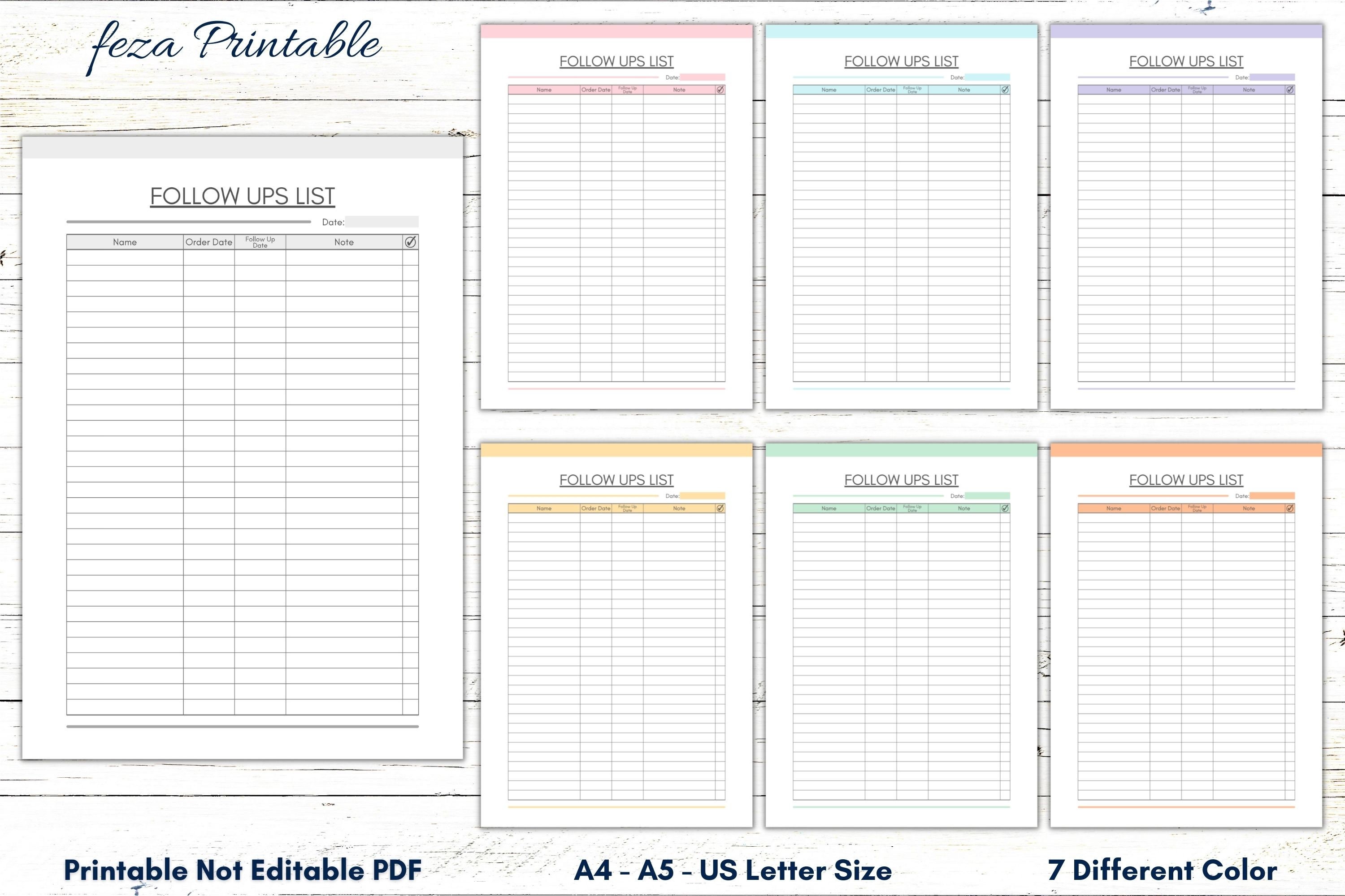 Printable Follow Ups Sheet, Small Business Follow Ups, Business ...