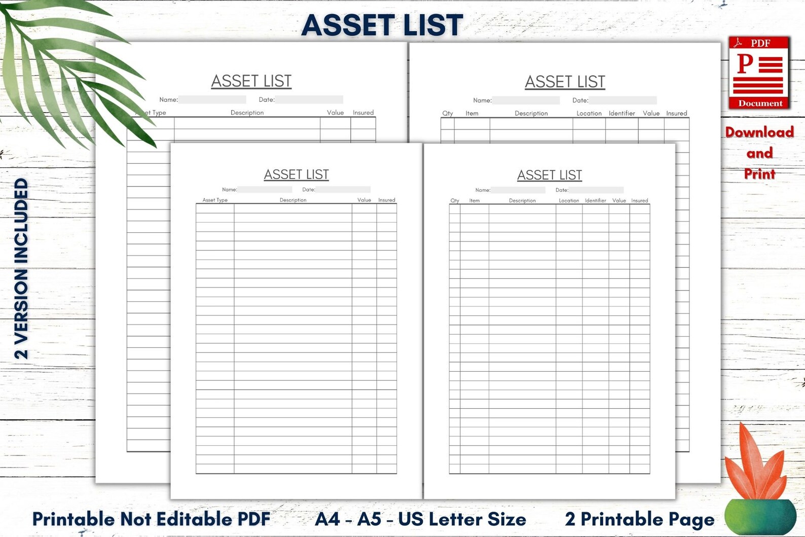 Printable Asset Tracking Asset Tracker Asset List Inventory - Etsy