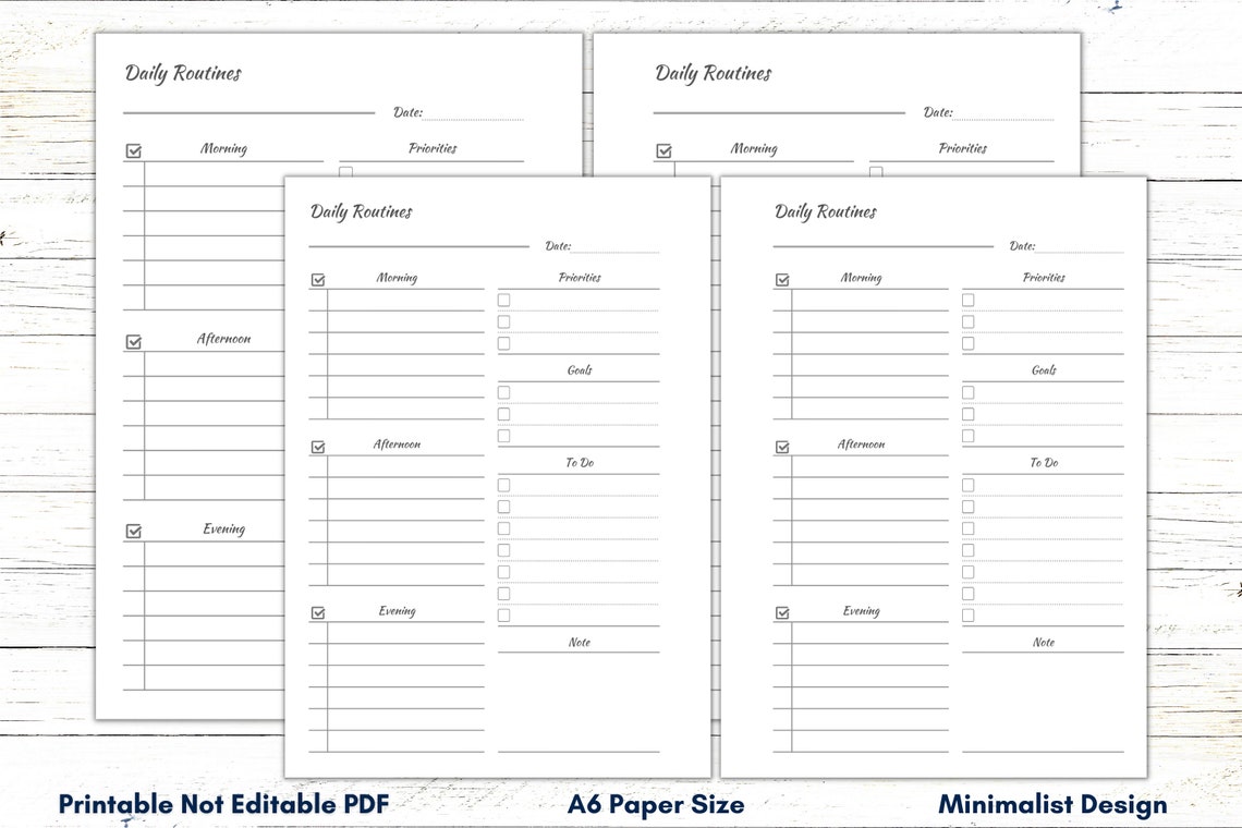 A6 Daily Routine Tracker, Daily Routine Checklist, Daily Routine ...