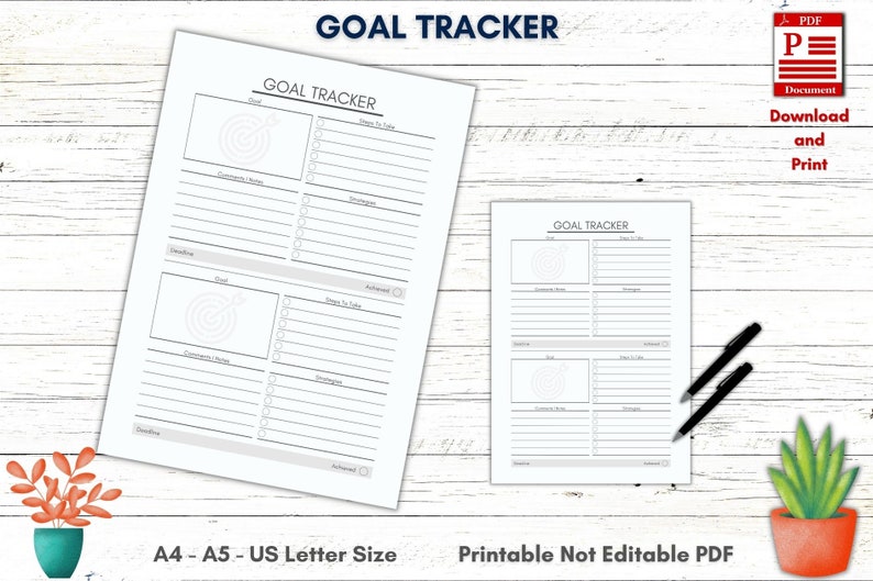 Printable Goal Tracker Printable Goal Planner Printable Goal | Etsy