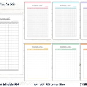 Printable When Did I Last Template, Date Tracker, Last Time Tracker ...
