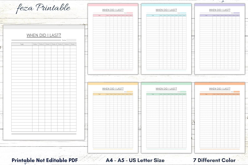 Printable When Did I Last Template, Date Tracker, Last Time Tracker ...