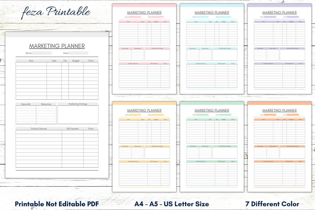 Printable Marketing Planner, Printable Marketing Template, Printable ...