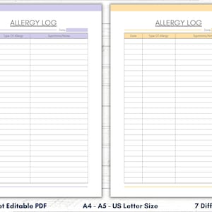 Printable Allergy Log, Printable Allergy Tracker, Allergic Reaction ...