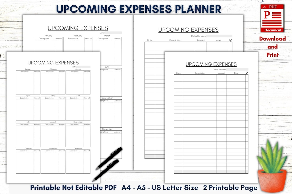 Printable Upcoming Expenses Planner PDF Upcoming Expense | Etsy