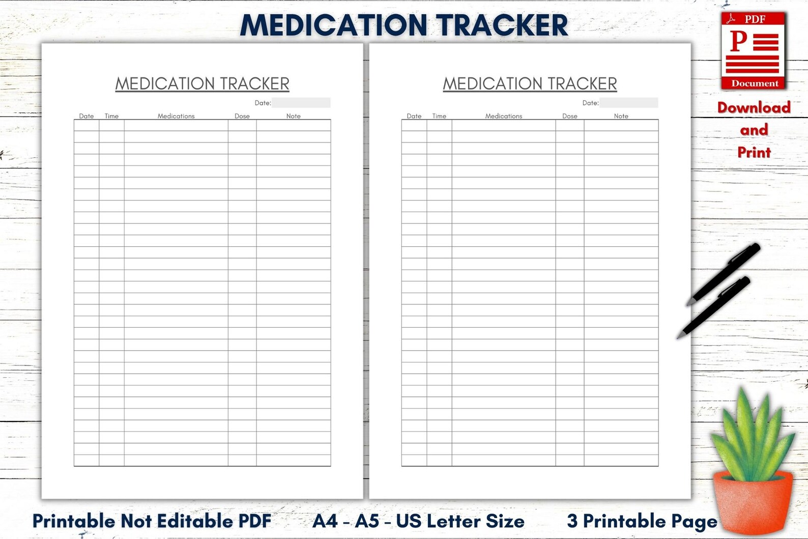 Printable Medication Tracker Printable Meds Log Printable - Etsy