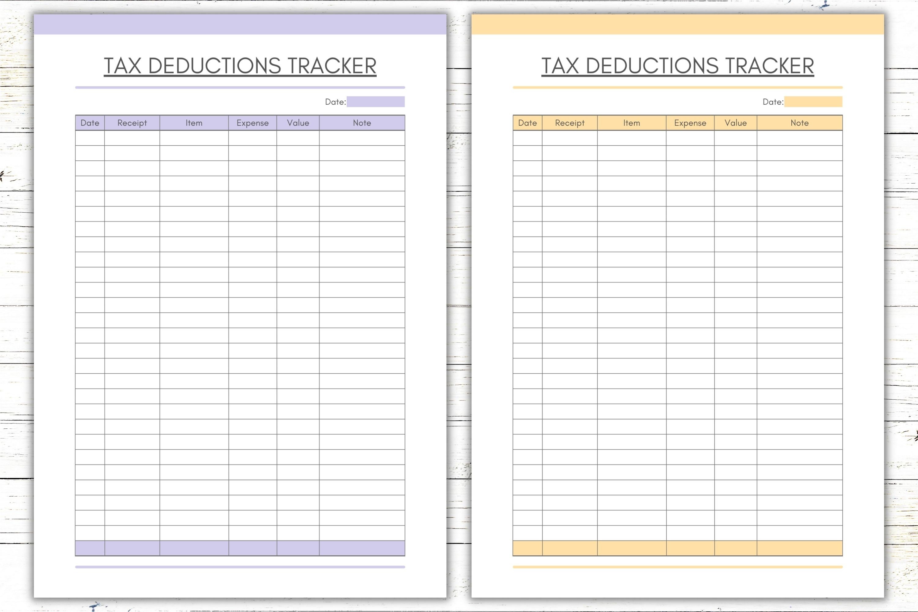 Printable Tax Deduction Tracker, 2 Version, Business Tax Log, Online ...