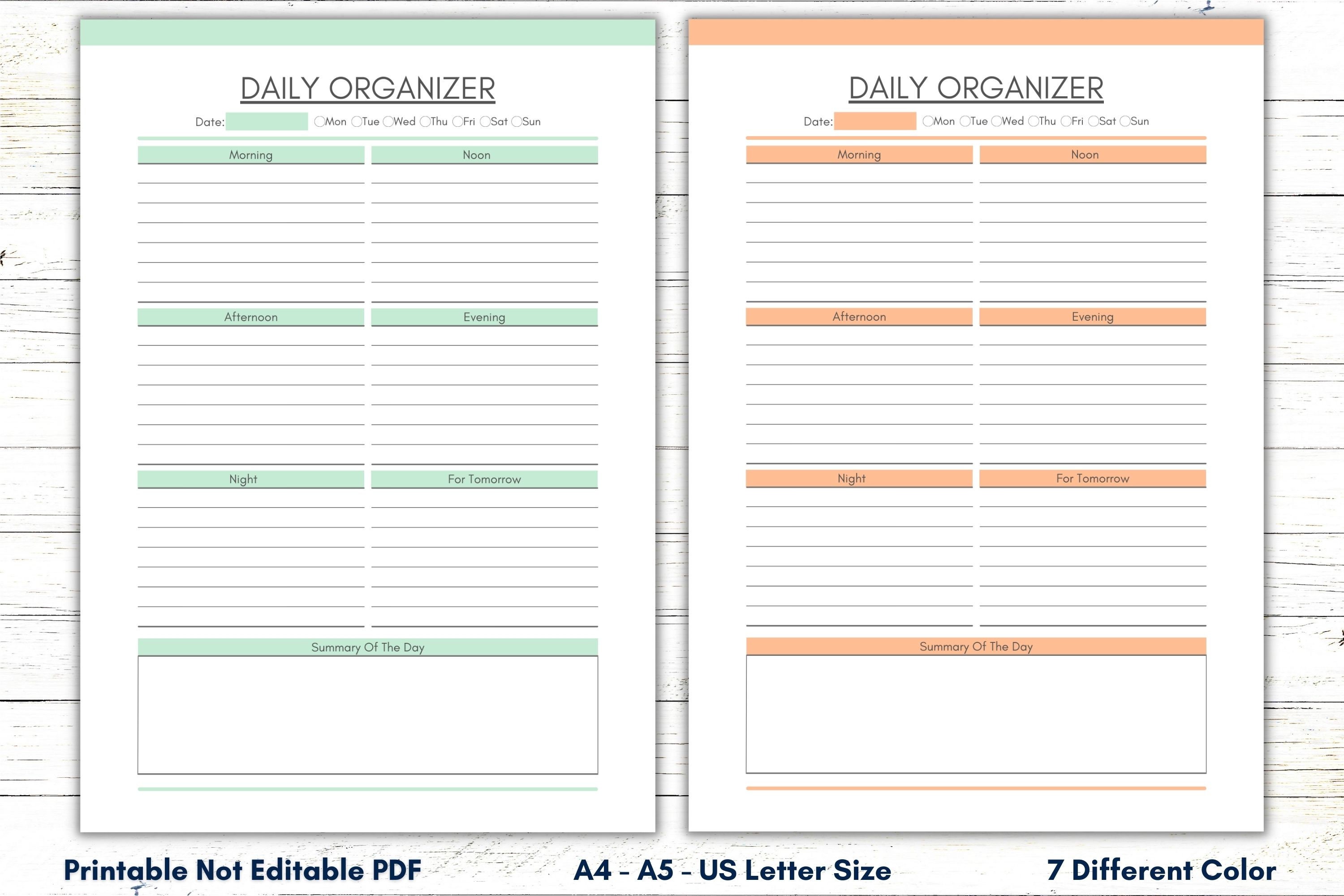 Printable Daily Organizer, PDF Daily Notes, Day Planner Template, PDF ...