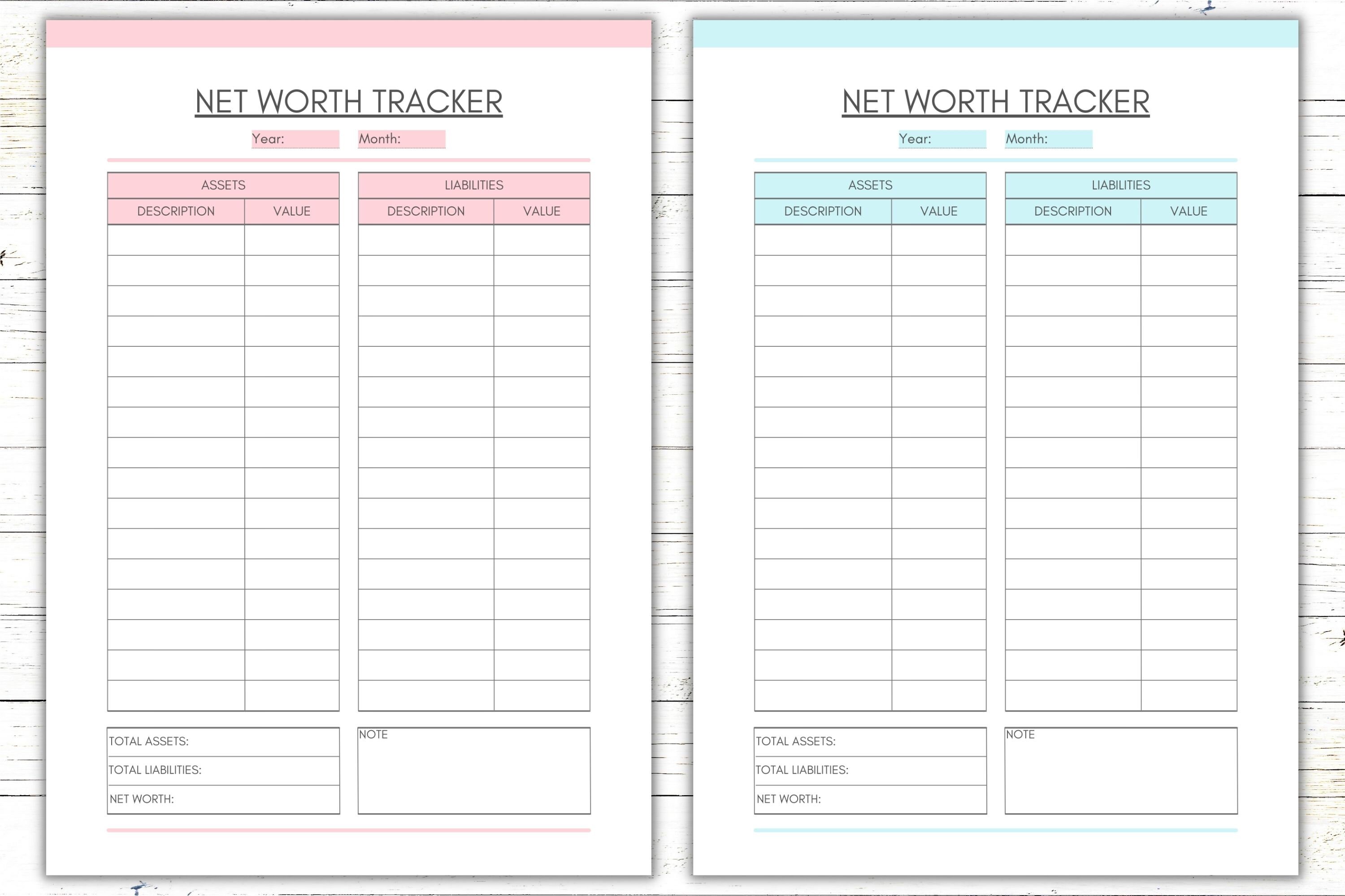 Printable Net Worth Tracker, Net Worth Planner, Net Worth Sheet ...
