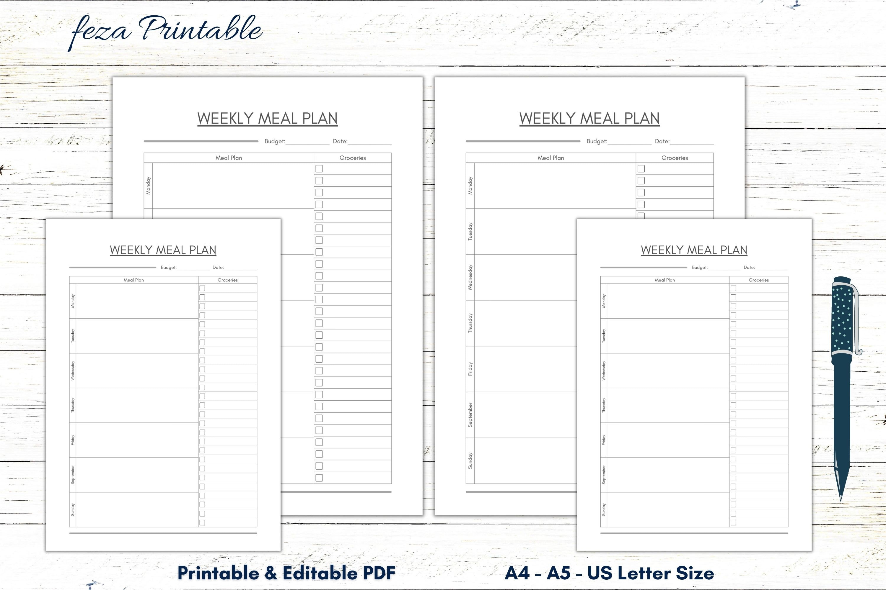 Weekly Meal Planner Printable, Meal Planner Template, Weekly Meal ...