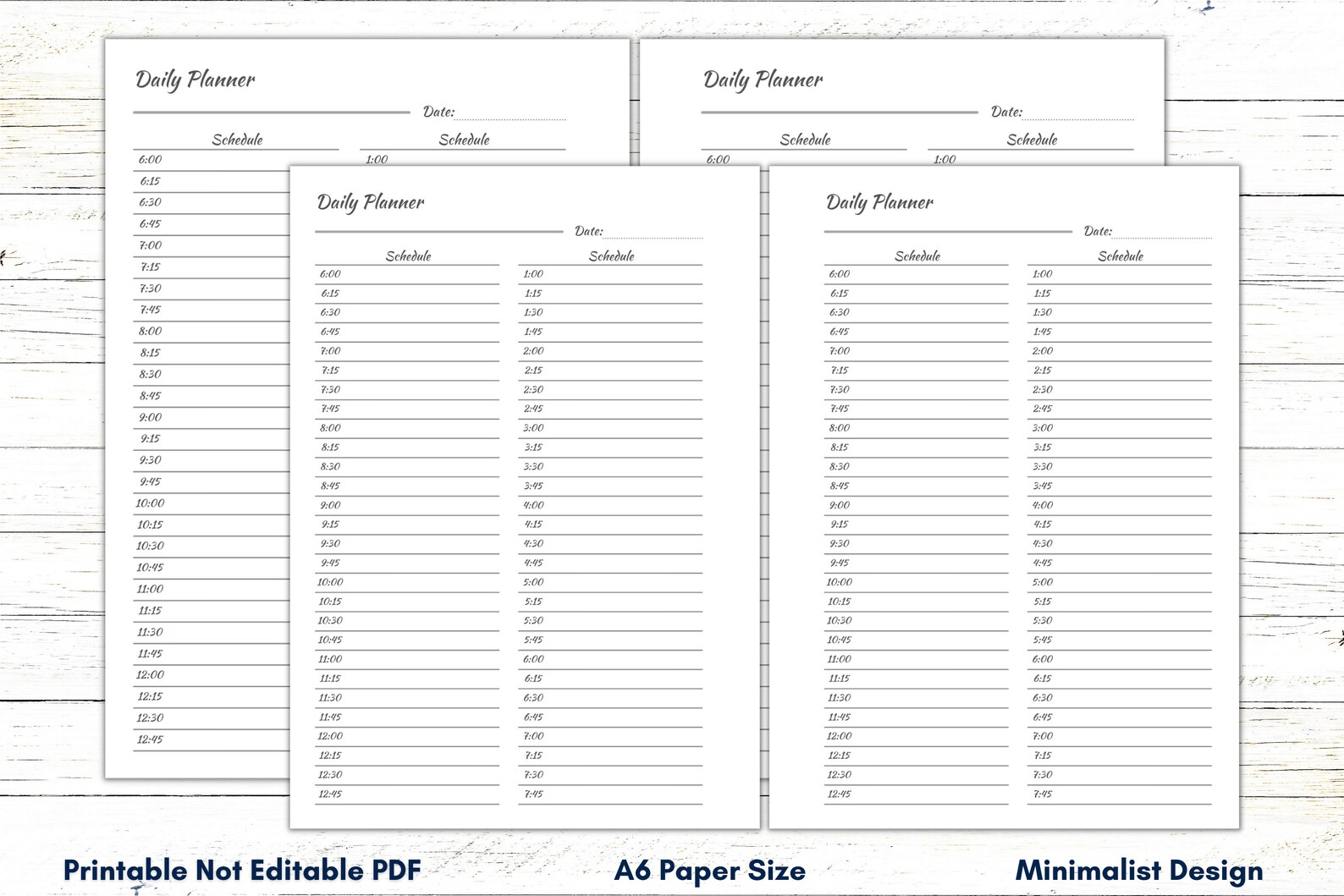 A6 15 Minute Daily Planner Printable, 15 Minute Time Tracker, Daily ...