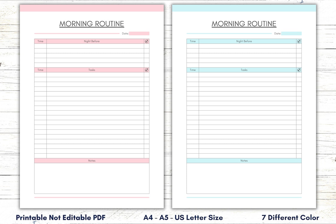 Morning Routine Sheet Printable Template, Morning Routine Log, Morning ...