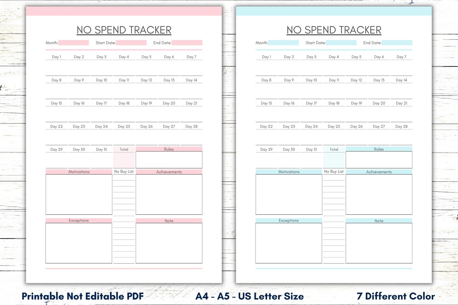 Printable No Spend Tracker, Printable No Spend Challenge, Printable ...