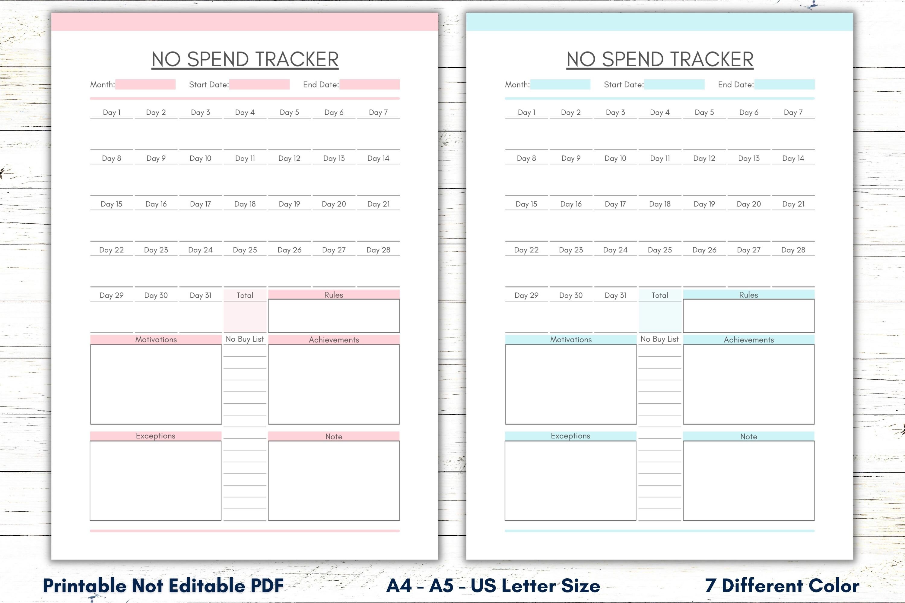 Printable No Spend Tracker, Printable No Spend Challenge, Printable ...
