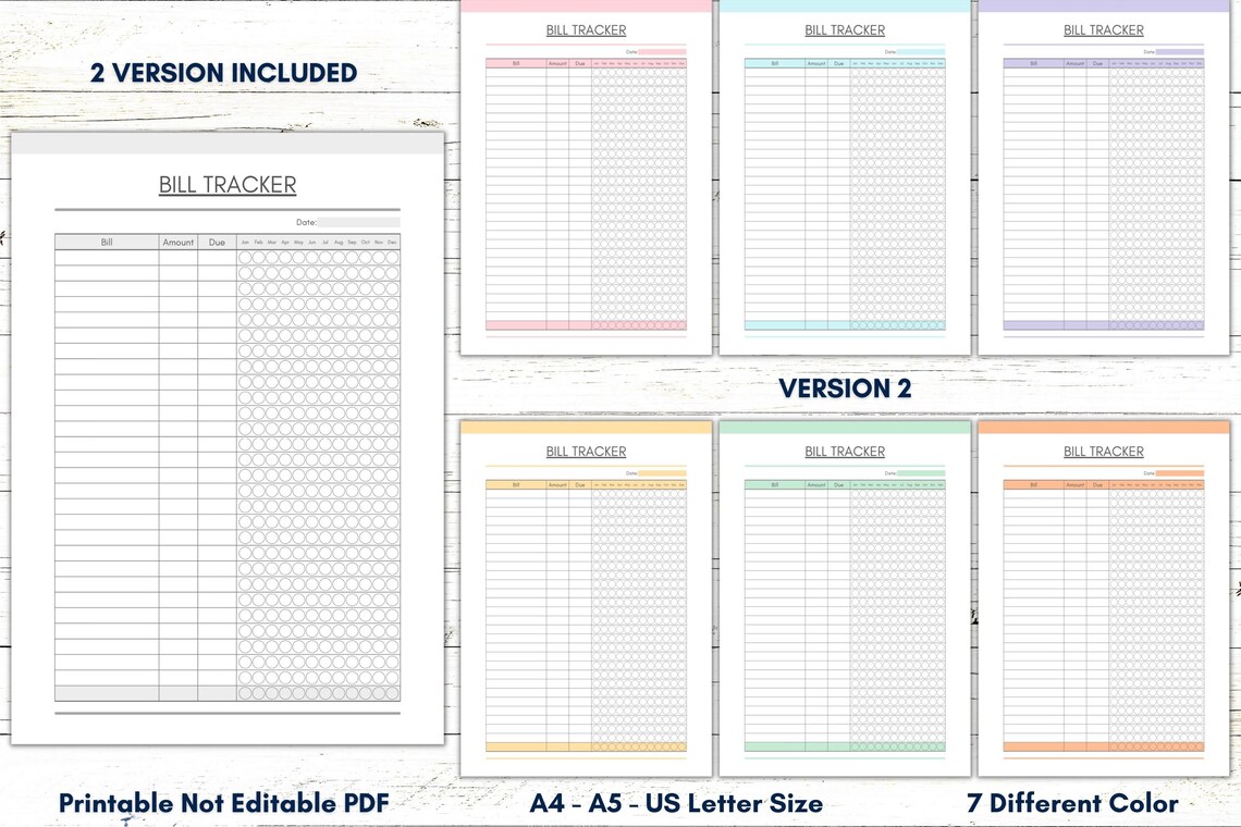 Printable Bill Payment Sheet, Monthly Bills Record, Bill Tracking Sheet ...