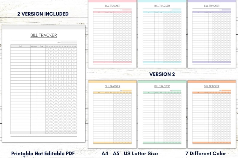 Printable Bill Payment Sheet, Monthly Bills Record, Bill Tracking Sheet ...