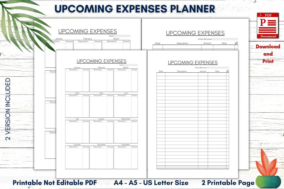 Printable Upcoming Expenses Planner PDF Upcoming Expense | Etsy