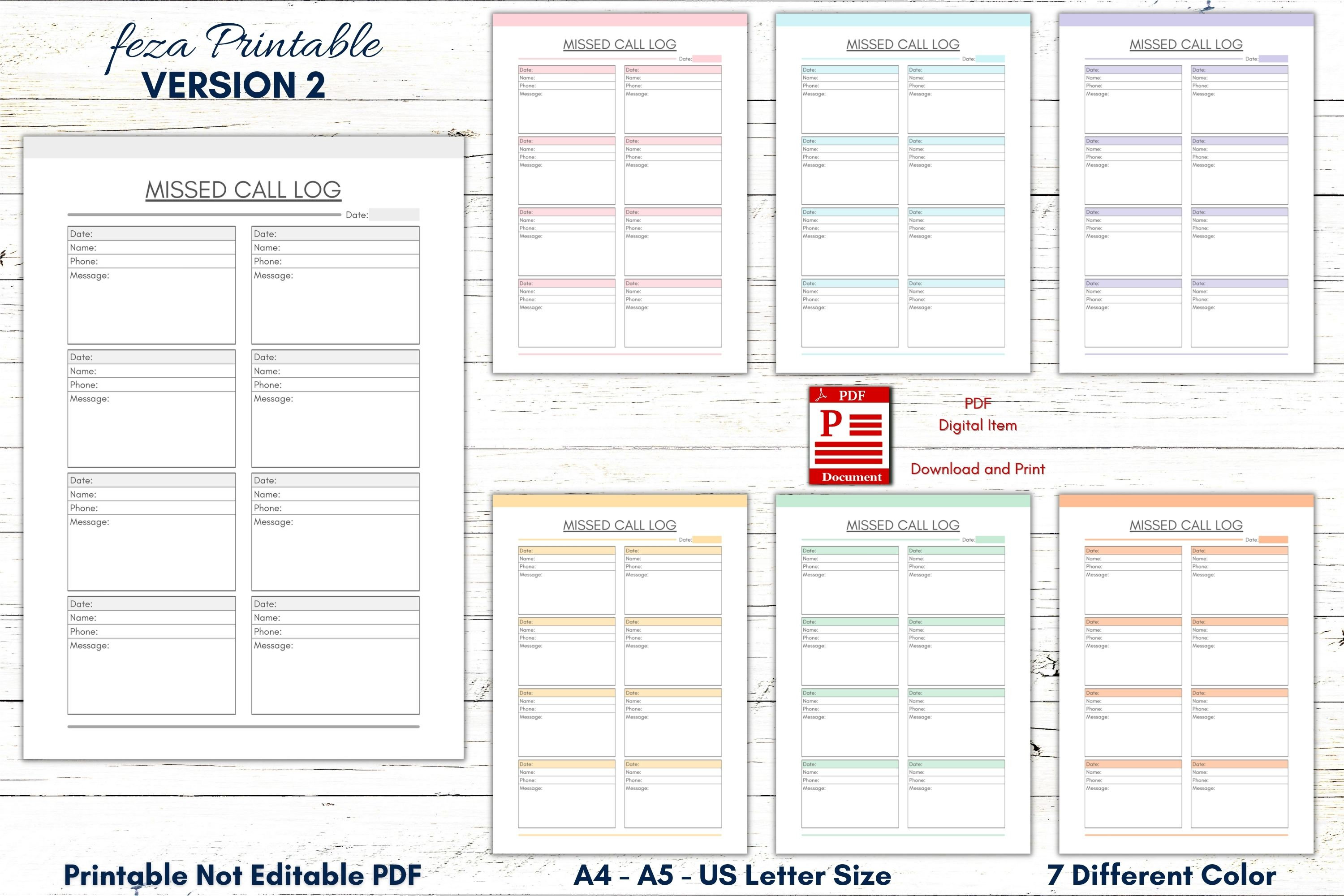 Printable Missed Call Log, Calls Log Template, Calls to Return Sheet ...